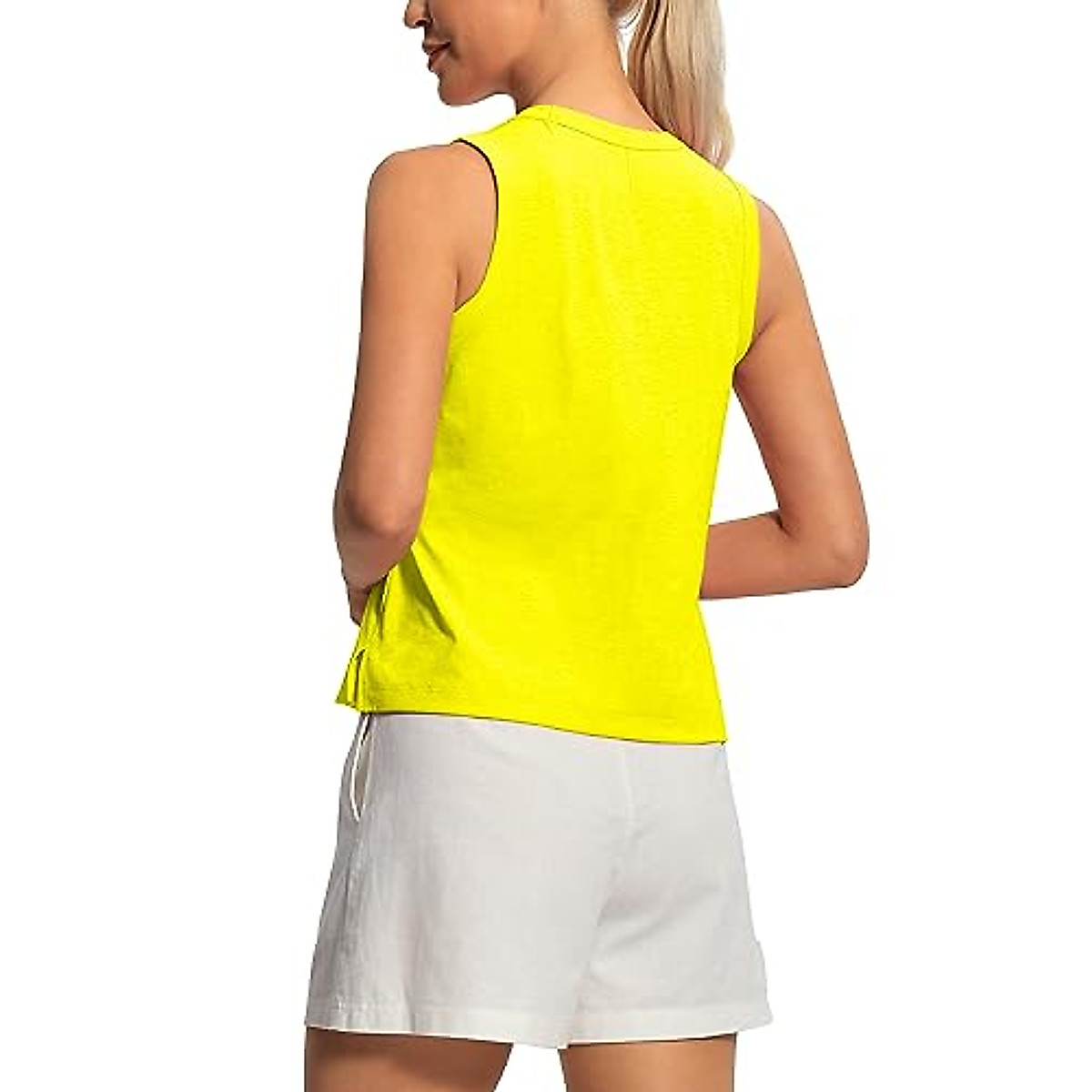 Hiverlay Workout Tank Tops for Women Sleeveless Athletic Cropped Tank Top Sports Gym Muscle Running Shirts Blazing Yellow XXL