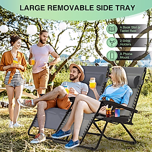 Suteck Zero Gravity Chairs Set of 2, Zero Gravity Lounge Chair w/Upgraded Lock, Big Cup Holder and Pillow, Reclining Patio Chairs Folding Recliner for Indoor and Outdoor