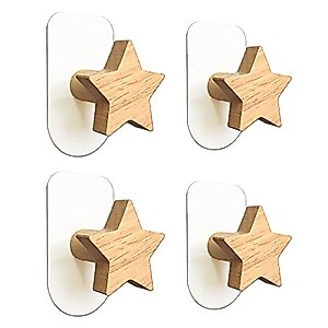 Yisiziyo Beech Wood Coat Hooks 4 Pieces Kids Room Decor Sticky Hooks Strong No Marking Glue No Drilling Required