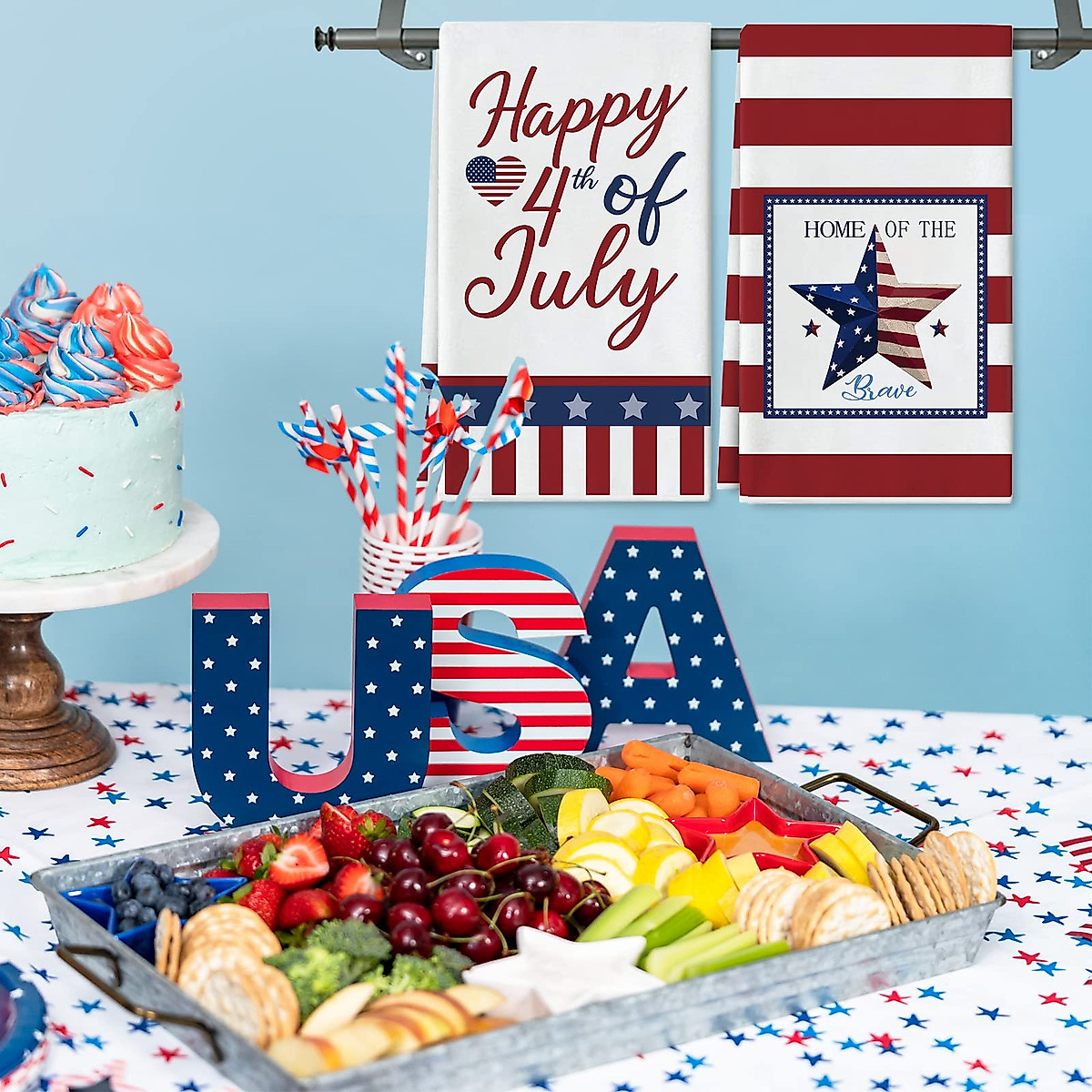 AnyDesign Patriotic Kitchen Dish Towel 18 x 28 4th of July Stars Stripes Dishcloth American Flag Decorative Hand Drying Tea Towel for Independence Day Memorial Day Cooking Baking, 4Pcs