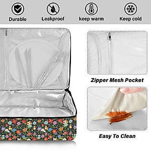 Blooming Flowers Double Insulated Casserole Carrier For Hot or Cold Food, Expandable Hot Food Carrier Bag, Insulated Food Bag for Parties, Beach, Picnic, Camping