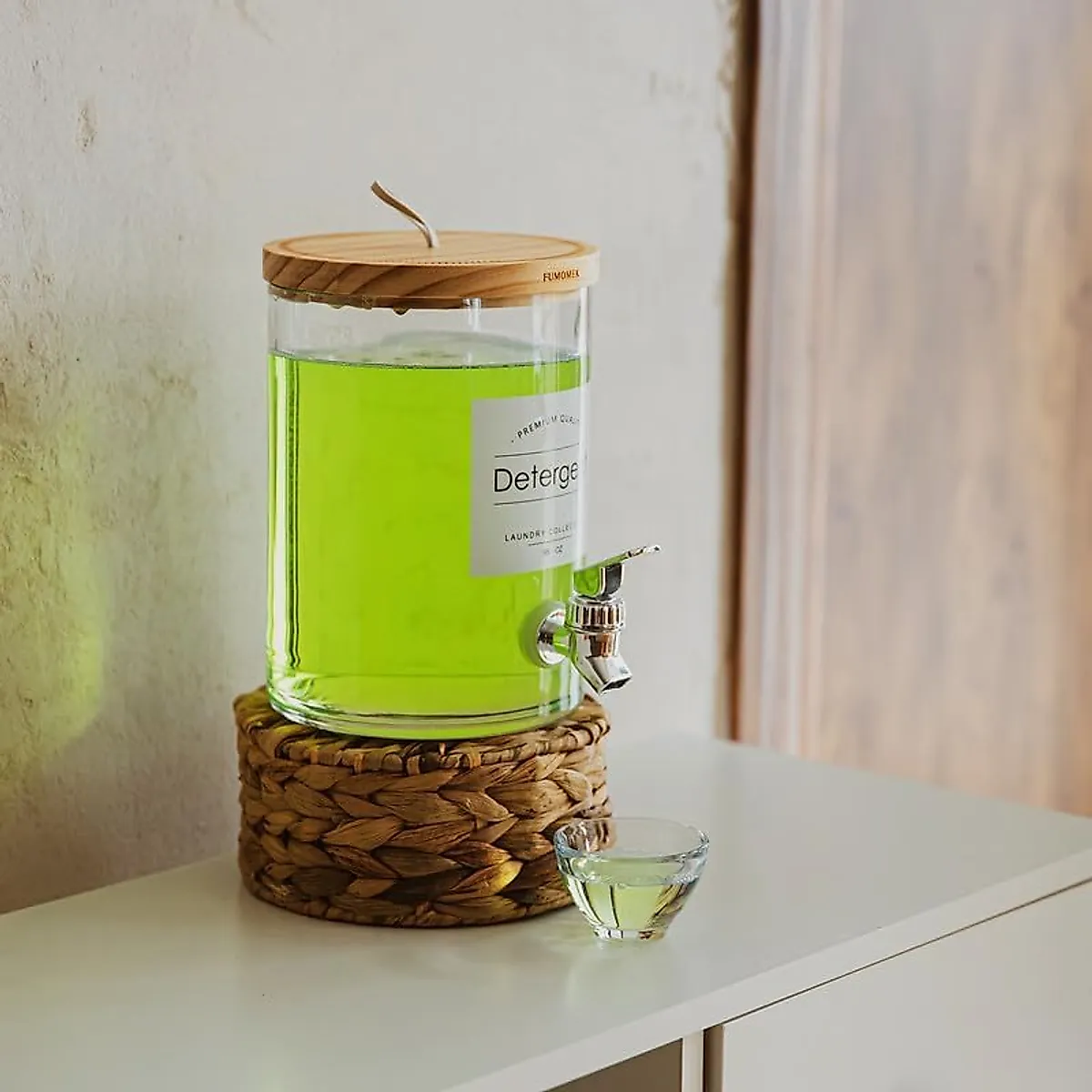 2 Pack Laundry Detergent Dispenser Glass Liquid Laundry Detergent Dispenser with Spout Laundry soap Dispenser with Labels Fabric Softener Dispenser