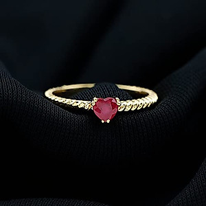 Rosec Jewels Natural Ruby Heart Promise Ring for Women | Solitaire Heart Ring | July Birthstone Ring | AAA Quality, 14K Yellow Gold, Size:US 5.00