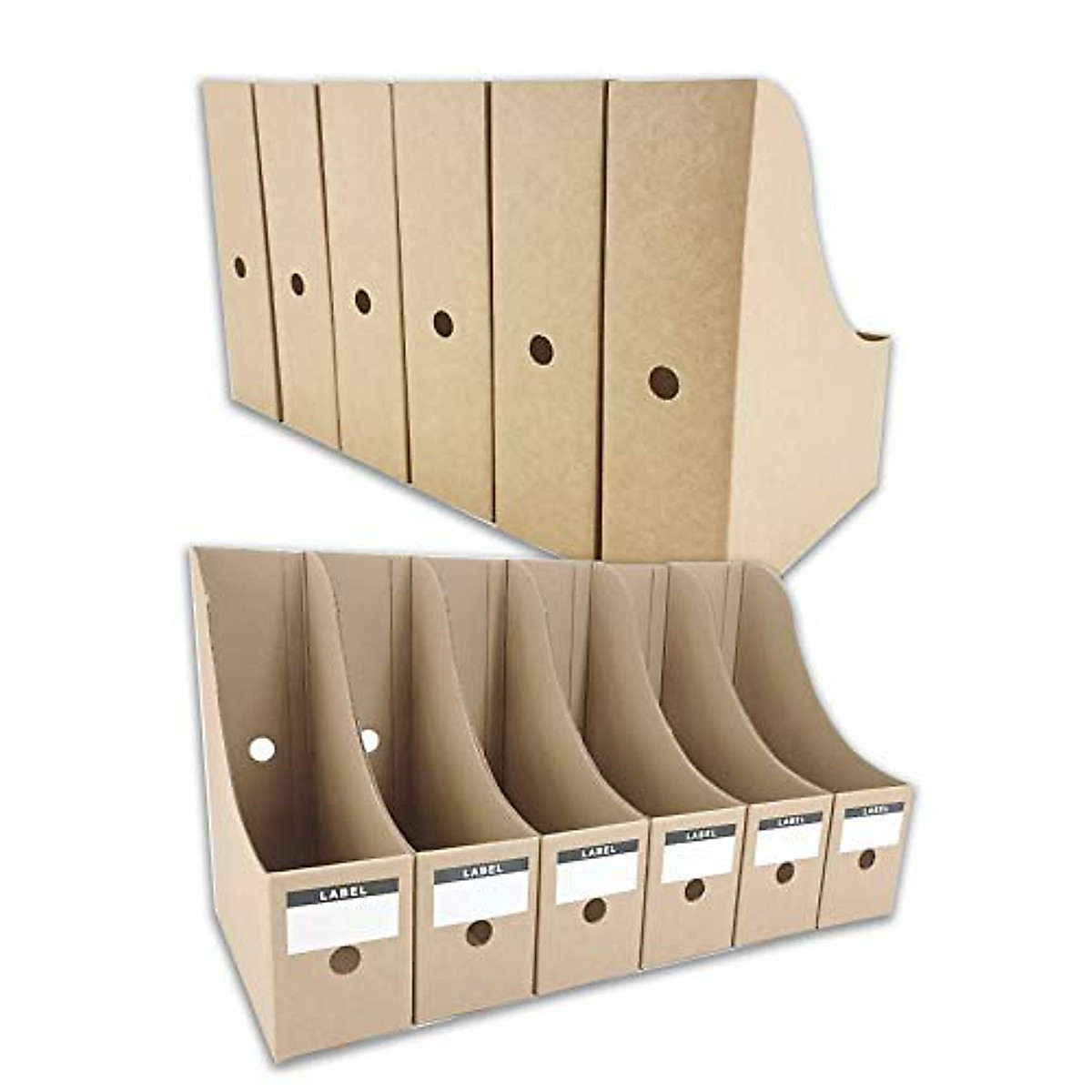 HUAPRINT Magazine File Holder(12 Pack,Brown)-Folder Holder,Desk File Organizer,Document Holder Box,Magazine Storage Box,With Labels