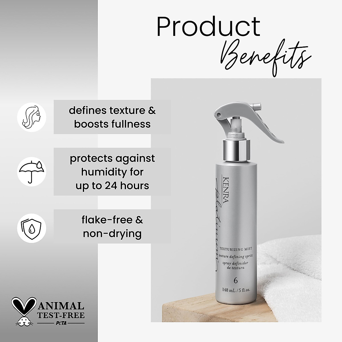 Kenra Platinum Texturizing Mist 6 | Texture Defining Spray | Defines Texture & Boosts Fullness | Protects Against Humidity Up To 24 Hours | Flake-Free & Non-Drying | All Hair Types | 5.0 fl. oz