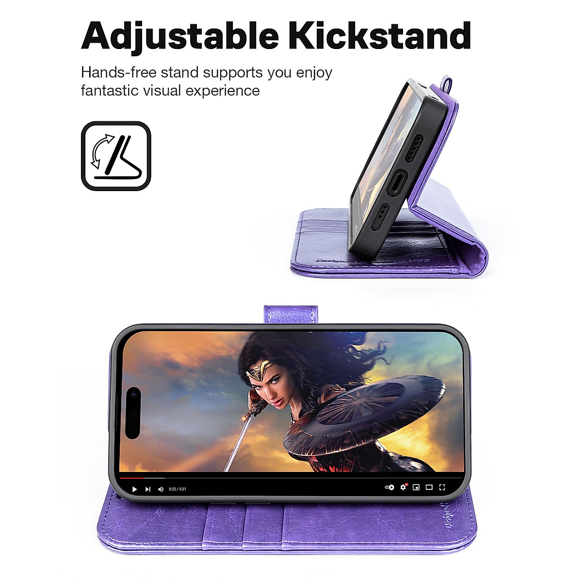 OCASE for iPhone 15 Pro Detachable Wallet Case with Card Holder, [2 in 1] PU Leather Flip Folio Case with RFID Blocking Magnetic Stand Removable Shockproof Phone Cover 6.1 Inch, Purple