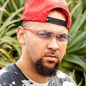 Street Knitted Rimless Clear Lens Gold Sunglasses 90's Retro Rectangle Woodgrain Fashion Eye Glasses