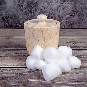 Creative Home Natural Champagne Marble Bullet Collection Cotton Ball Swab Holder Bathroom Countertop Storage Jar Container Organizer, 3.5" Diam. x 4.6" H, Beige