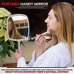 MIRRORVANA Professional Large Hand Mirror with Ergonomic Handle for Men & Women - Premium Handheld Haircut Mirrors for Barber and Salon - 9" x 13" (Elegant Silver Luxe Edition)