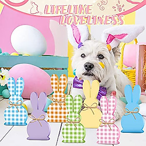 6 Pcs Easter/Spring Bunny Table Wooden Signs Bunny/Flower Shaped Easter Decor Wood Bunny Easter Office Decorations Farmhouse Wooden Decor Rabbit/Flower Shape Spring Decor with Rope (Stand Style)