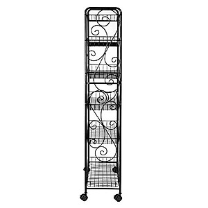 HLC 6 Tier Freestanding Metal Bathroom Kitchen Storage Shelf Rack with Wheels Black