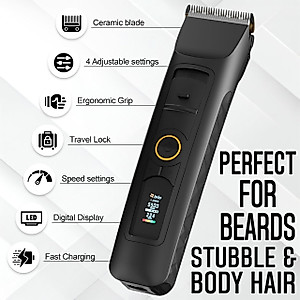 Brio Beardscape V2 Beard Trimmer for Men Professional with Low Friction Ceramic Blade, Cordless Professional Hair Trimmer for Barbers with 4 Hrs of Long Battery Timing, Ideal for Beard & Body (Gray)
