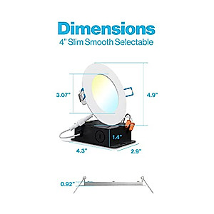 Sunco 6 Pack 4 Inch Slim LED Recessed Ceiling Lights, Selectable CCT 2700K/3000K/3500K/4000K/5000K, Dimmable, 10W, Canless with Junction Box - Energy Star ETL T24