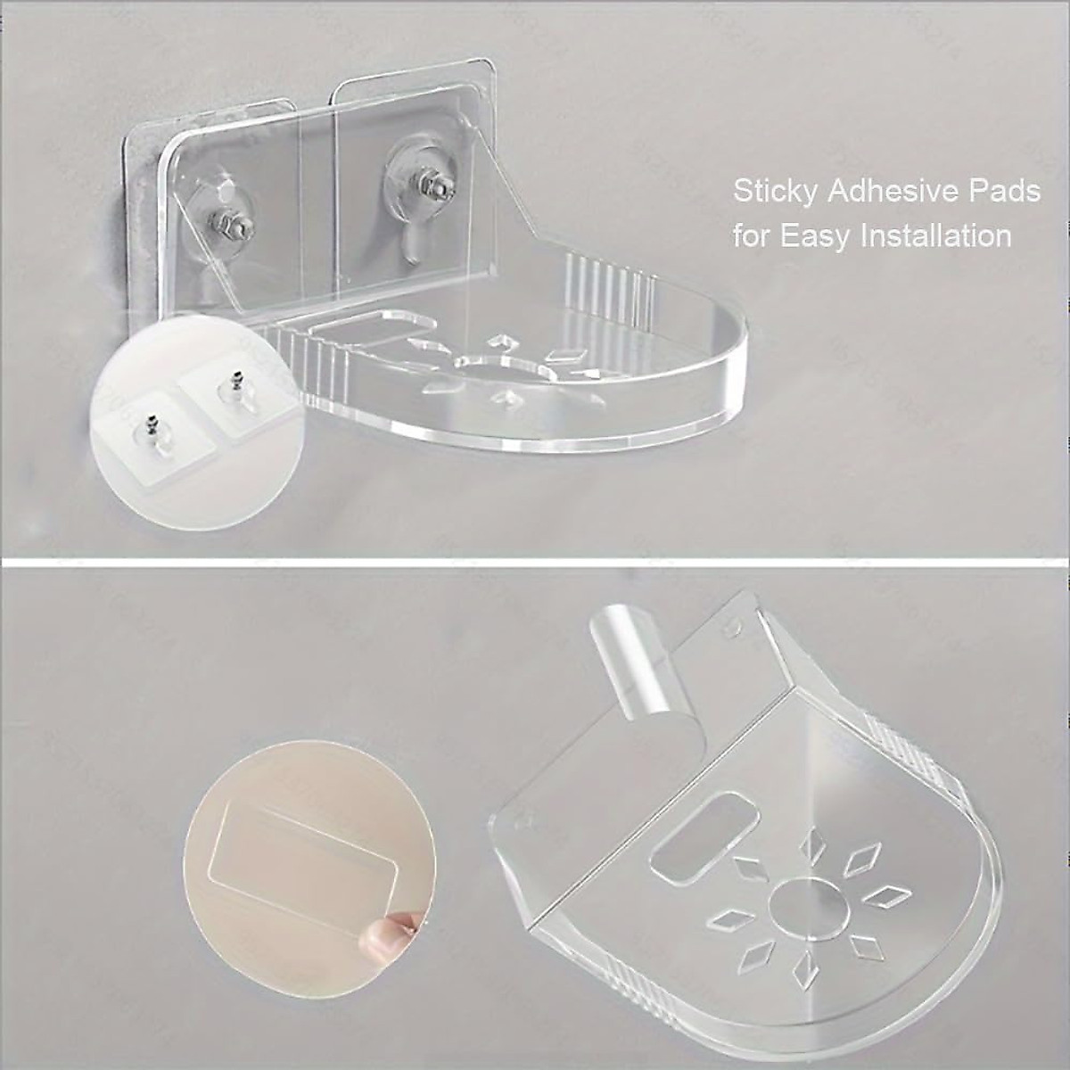 Akenhety 3pcs Camera Wall Mount Floating Shelf Adhesive Baby Monitor Shelf Small Security Camera Floating Wall Shelf Mini Speaker, Smart Home Camera Holder (Clear)