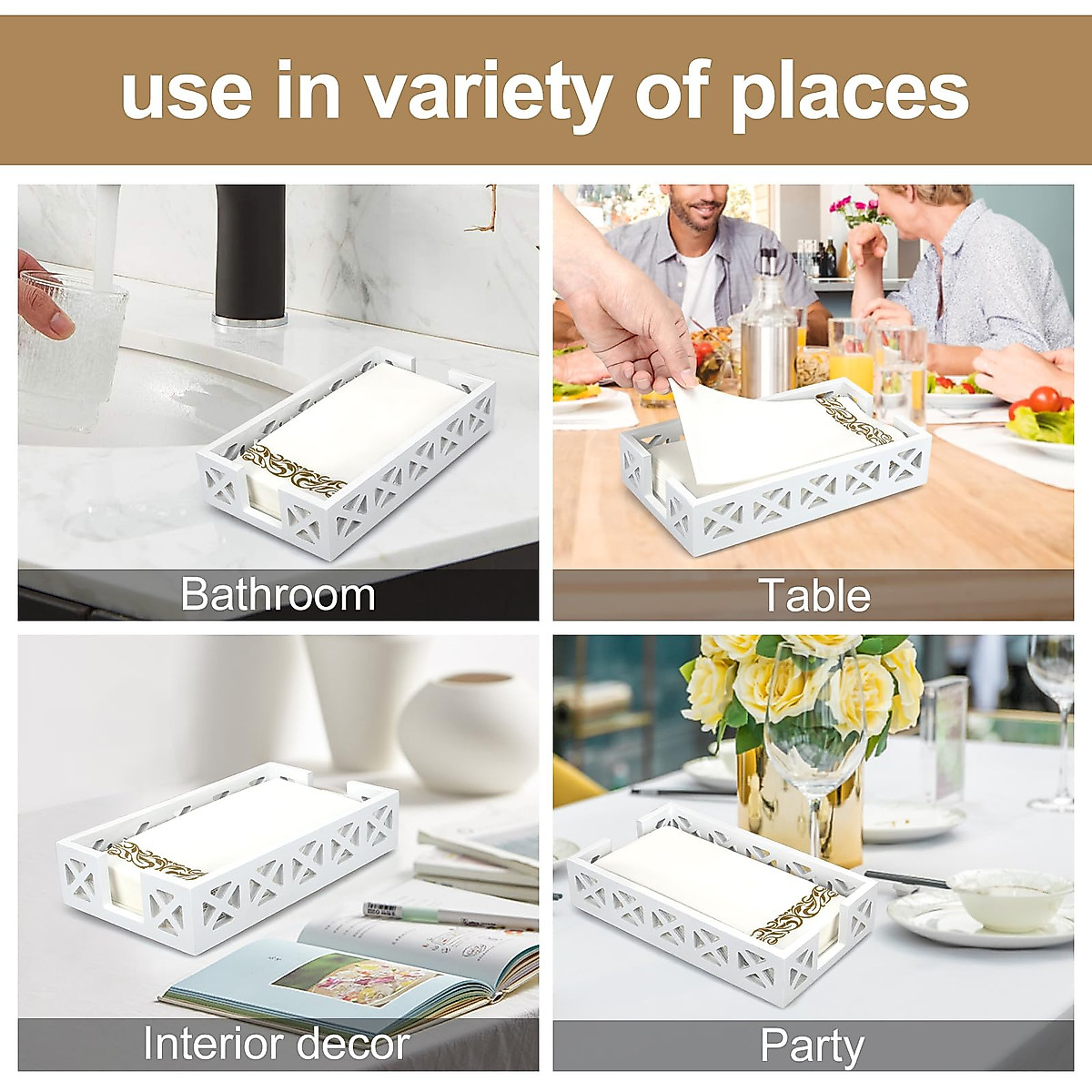 Guest Towel Holder Tray for Bathroom Napkin Holder Modern Disposable Hand Towel Holder Basket White Wooden Napkin Holder for Table Paper Rustic Bathroom Towel Tray Flat Wood Napkin Holder