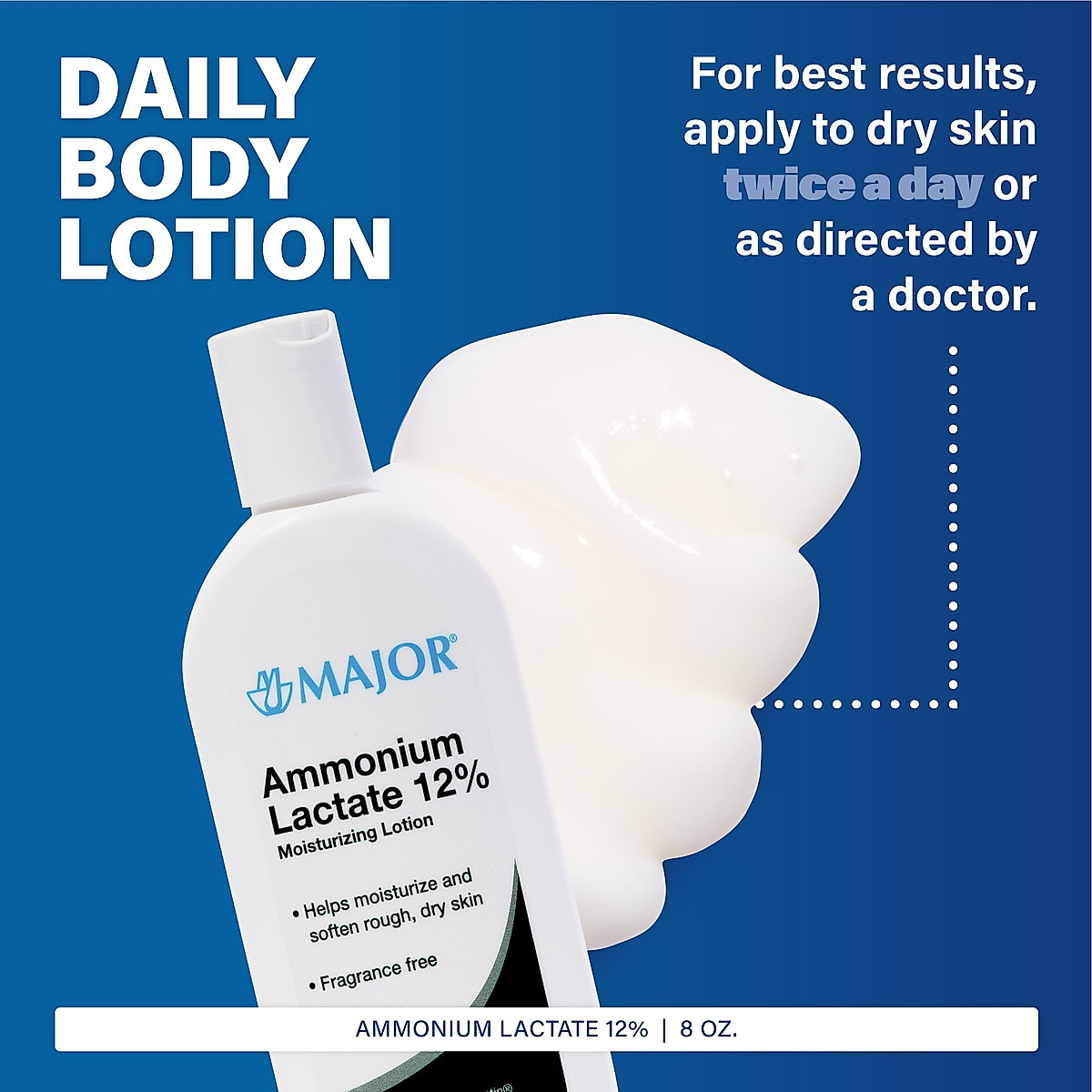 Major Ammonium Lactate 12% Moisturizing Lotion - Lactic Acid Lotion - Helps Moisturize and Soften Rough, Dry Skin - Daily Body Lotion - Fragrance-Free - 8 Oz