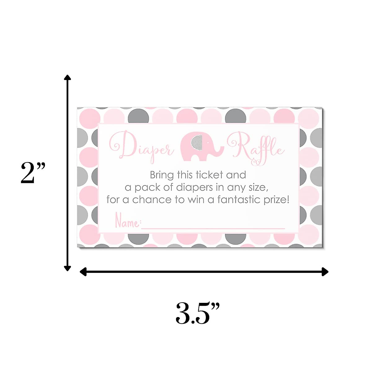 Paper Clever Party Pink Elephant Diaper Raffle Tickets for Baby Shower Games, Invitation Insert Cards, 2x3.5, 25 Pack