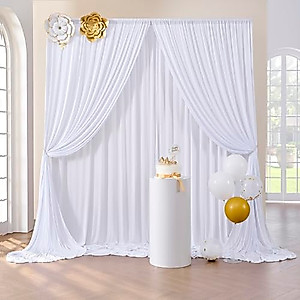 5ftx10ft White Backdrop Curtain Panels for Parties, Wrinkle Free Polyester Photography Backdrop Curtains, Wedding Party Decoration Supplies