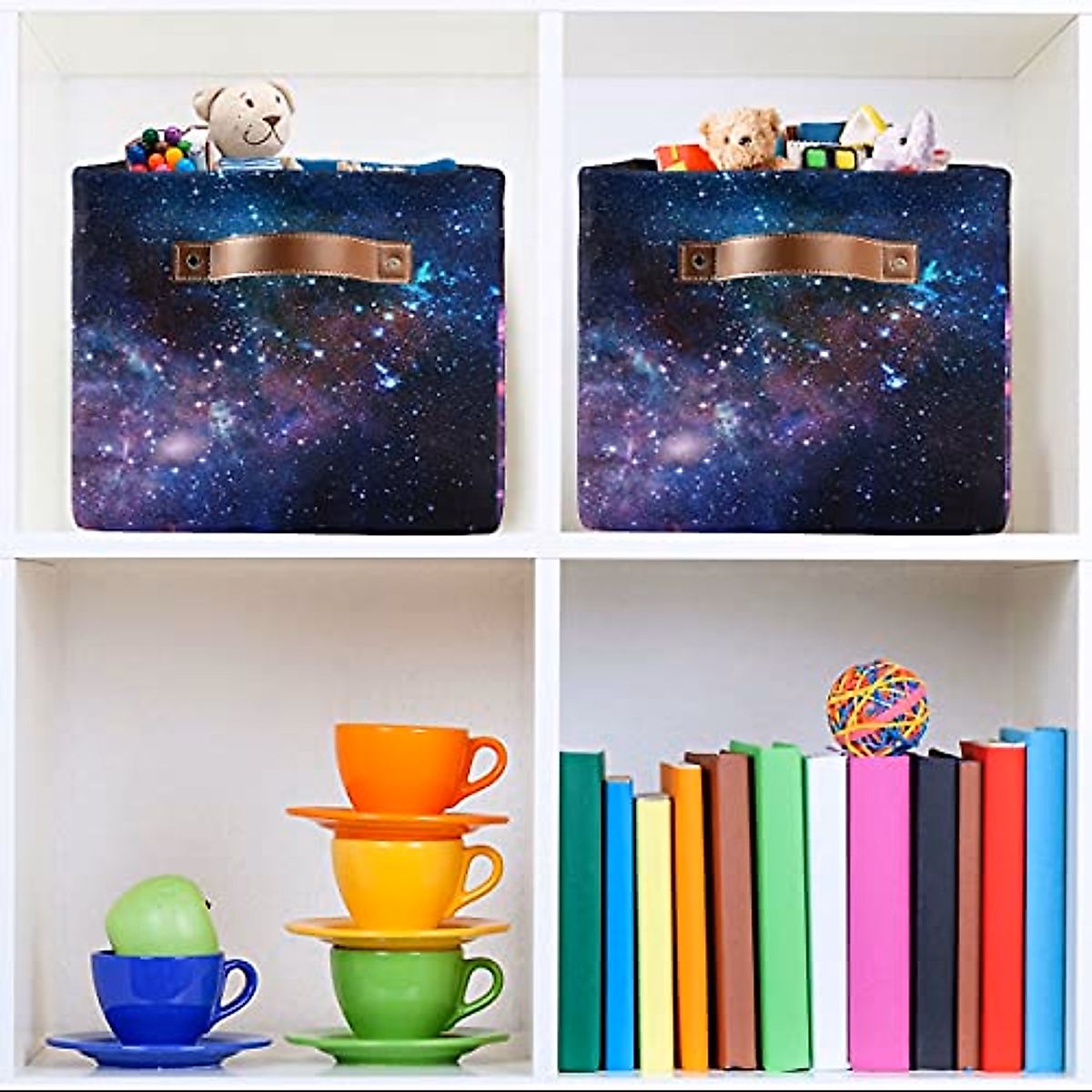AUUXVA Galaxy Nebula Stars Storage Bins Basket, Universe Outer Space Collapsible Storage Cube Rectangle Storage Box with Handles for Shelf Closet Nursery Bedroom Home Office 2 Pack