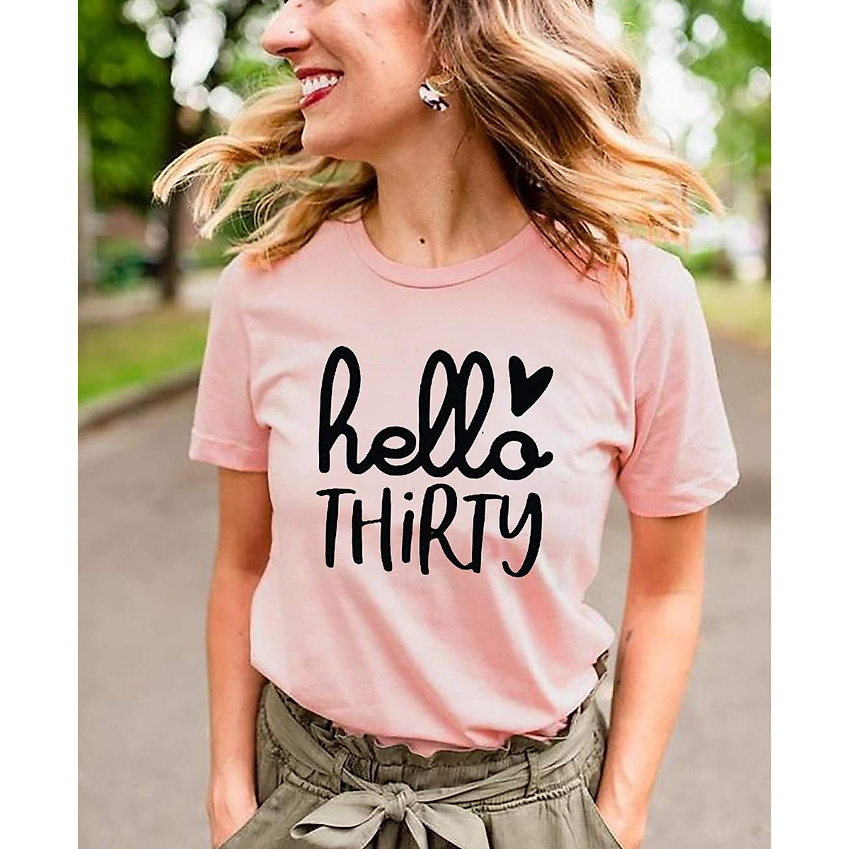 Hello Thirty Shirt Women 30th Birthday T Shirt Thirty Years Old Gift Love Heart Graphic Short Sleeve Tee Tops Pink