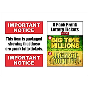 Larkmo Prank Gag Fake Lottery Tickets - 8 Total Tickets, 4 of Each Winning Ticket Design, These Scratch Off Cards Look Super Real Like A Real Scratcher Joke Lotto Ticket, Win 10,000 or $50,000