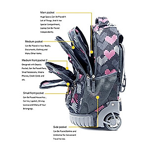 Tilami Kids Rolling Backpack 18 inch Boys and Girls Laptop Backpack, Falling Love