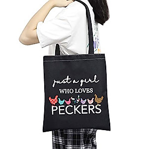 BDPWSS Chicken Lover Tote Bag Just a Girl Who Loves Peckers Funny Chicken Farmer Gift Bag (Girl love Peckers TGbl 2)