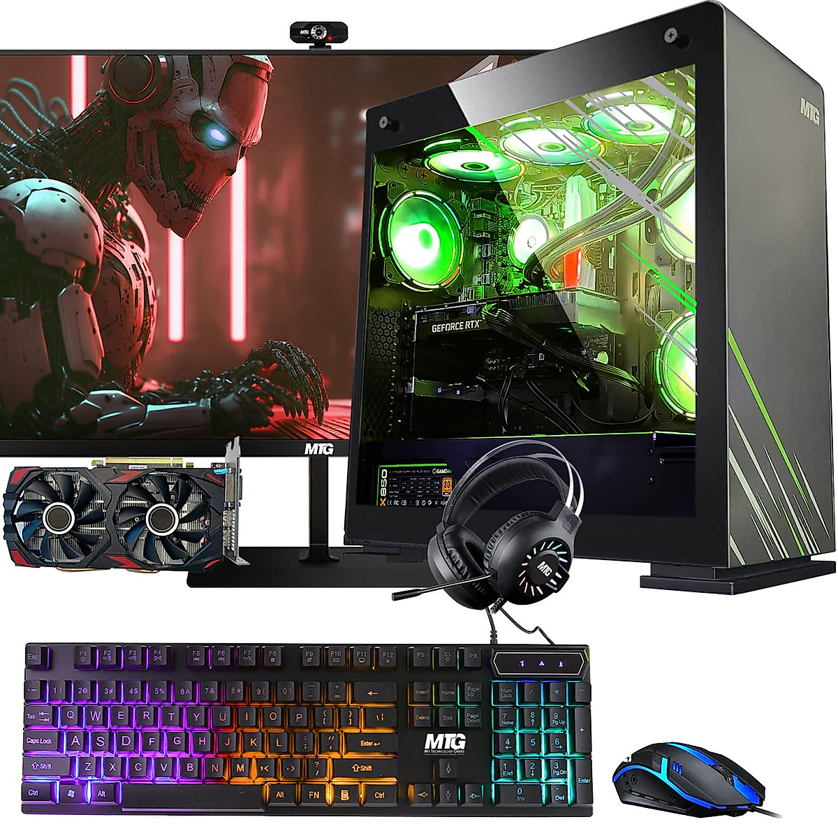 Aurora Max Gaming Tower PC- Intel Core i5 12th Gen, RTX 2060S 8GB 256bits, 16GB RGB Ram, 256GB Nvme, 2TB HDD, 27 Inch 165HZ Monitor, RGB Keyboard Mouse, Headphone, Liquid Cooling, Webcam, Win 11