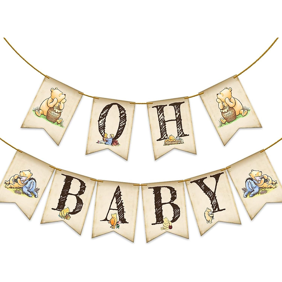 Classic Winnie Oh Baby Banner for Baby Shower Decorations Pooh First Birthday Supplies Bear Banners