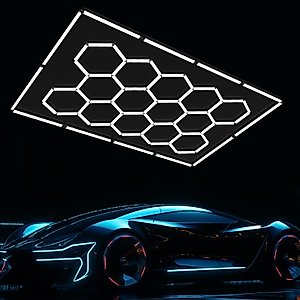 soges Hexagon Led Garage Light,14 Grid Systems Led Shop Lights for Garage/Workshop/Car Detailing Shop/Salon with White Border, 6500K,64720LM,534W, AC 100-240V 95.7(W) x 190.5 (L) Inch