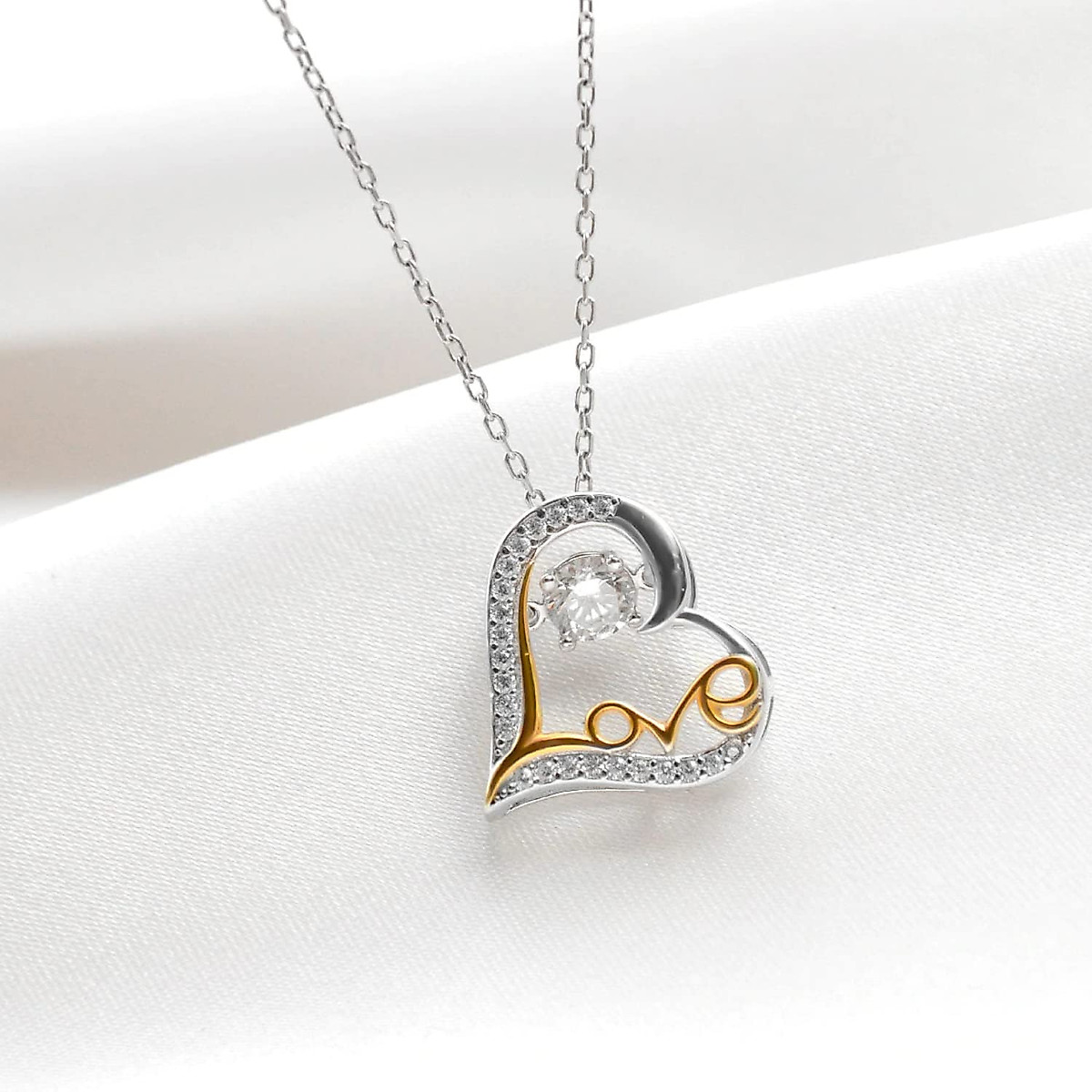 To My Beautiful Daughter,Sterling Silver Heart Necklace, Necklaces For Daughter From Dad Or Mom, Mother Daughter Necklace, Gold heart is triple plated in 14K gold., Cubic Zirconia