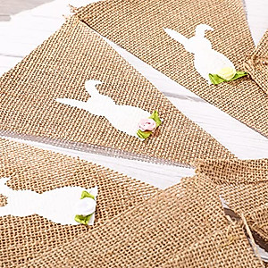 2 Pcs Happy Easter Garland Burlap Banners, Rustic Burlap Bunny Garland for Spring Easter Decorations Farmhouse Fireplace Home Office School Outdoor Party Hanging Decor