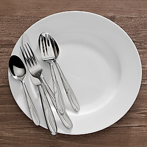 Mikasa 5061639 Cocoa Blossom 65-Piece 18/10 Stainless Steel Flatware Set with Hostess Serving Utensil Set, Service for 12,Silver