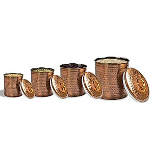 nu steel Hammered Antique Copper Stainless Steel 4pc Canister Set, Beautiful Food Storage Container for Kitchen Counter, Tea, Sugar, Coffee, Caddy, Flour Canister with Rubber seal lid, TG-1843AC-SET4