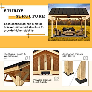 Erinnyees 12' x 11' Solid Spruce Wood Hardtop Gazebo with Waterproof Asphalt Roof for Lawn, Garden, Deck, Patio