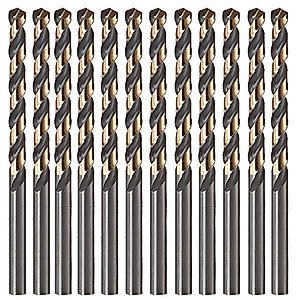 12 PCS,5/32", HSS Black and Gold Coated Twist Drill Bits, Metal Drill, Ideal for Drilling on mild Steel, Copper, Aluminum, Zinc Alloy etc. Pack in Plastic Bag