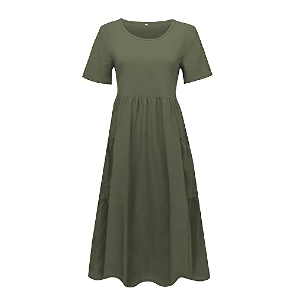Boho Dress for Women Maxi, Women's Summer Dresses 2022 Sundress Long Dresses Women's Cotton Linen Round Neck Short Sleeve Dress Midi Dresses with Pockets Shirt Dress Plus Size (XL, Green)