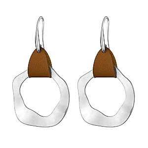 Women Pu Leather Geometric Irregular Round Earring Square Dangle Drop Boho Ear Jewelry-2 pairs