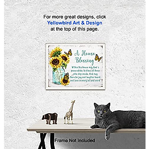 House Blessing - Religious Housewarming Gifts for Women - Christian Wall Art - Rustic Country Sunflower Butterfly Wall Decor - Blessed Wall Art - Inspirational Wall Decor - Bible Verses Wall Decor