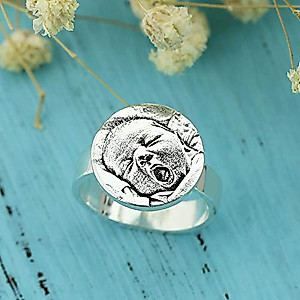 LONAGO Personalized Photo Ring Engraved Picture Stackable Ring Gift For Women (Silver, sterling-silver)