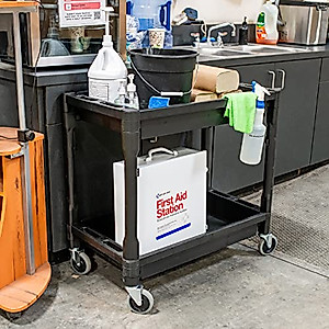 BISupply Plastic Utility Rolling Cart with Shelves Rolling Tool Cart on Wheels, Utility Service Cart Plastic Push Cart