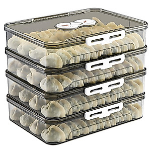 Dumpling Box, 4 Layers Freezer Safe Food Storage Containers, Transparent Stackable Cookie Container with Lid Plastic Good Sealing for Kitchen and Fridge
