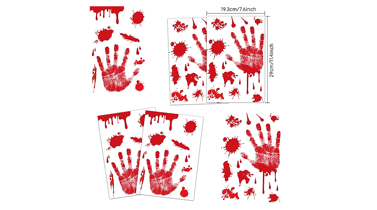 KUUQA Bloody Handprint Halloween Stickers - Spooky PVC Decals (4 pcs)