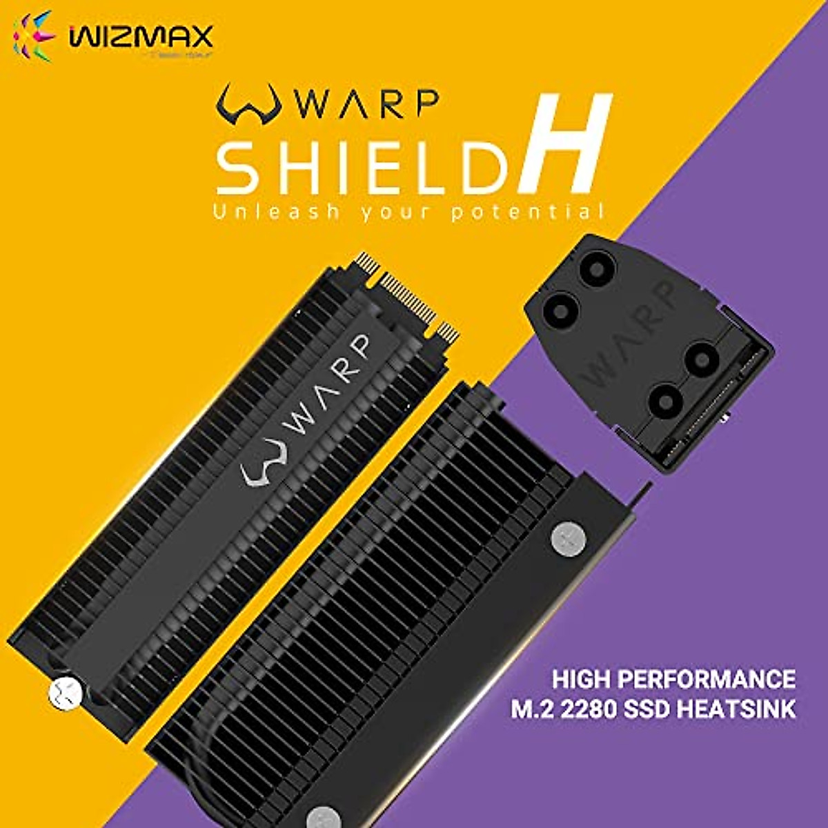 WIZMAX WARP Shield H, M.2 2280 SSD heatsink for Single and Double Side SSD, U-Type Copper Pipe with Thermal pad Heat Sink Computer PC PCIE M2 SSD Cooler,Black