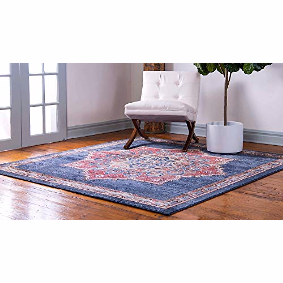 Unique Loom Utopia Collection Traditional Classic Vintage Inspired Area Rug with Warm Hues, 7' Square, Dark Blue/Beige