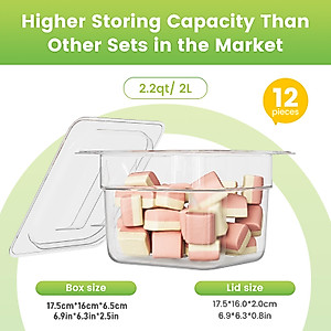 HNEDSEN 6 Pack Plastic Food Pan with Lid 1/6 Size 2.5 Inch Deep Restaurant Clear Food Storage Containers Polycarbonate Commercial Hotel Pans for Fruits Vegetables Beans Corns (12 PCS, 2.5'' Deep)