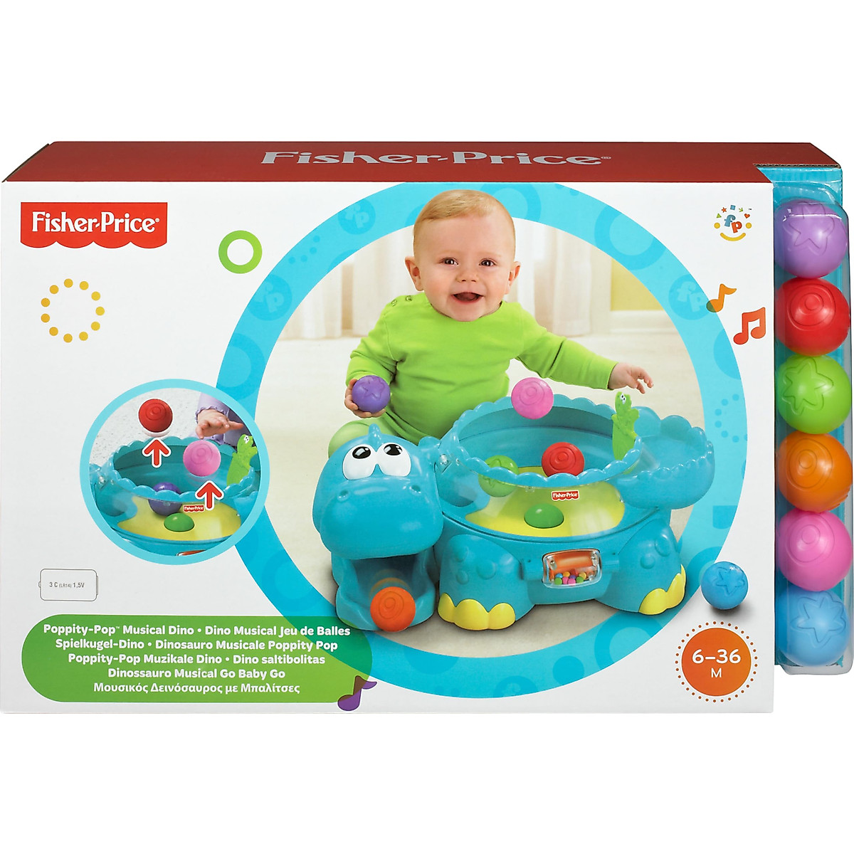 Fisher-Price Baby Crawling Toy, Poppity Pop Musical Dino Ball-Popper with Sounds for Infants Ages 6+ Months, Blue