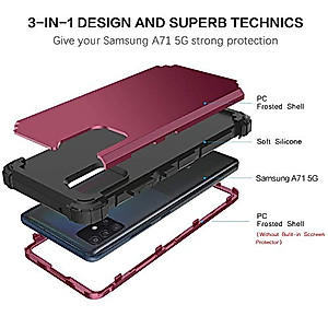 BENTOBEN Compatible with Samsung A71 5G Case, 3 Layer Hybrid Hard PC Soft Rubber Heavy Duty Rugged Bumper Shockproof Anti Slip Full-Body Protective Phone Cover for Samsung A71 5G 2020, Wine Red