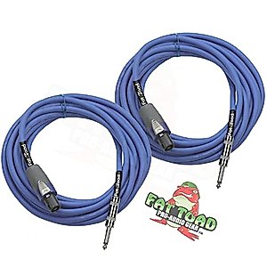 Fat Toad Speakon to 1/4" Male Cables (2 Pack) 25 ft Professional Pro Audio Blue DJ Speaker PA Cord with Twist Lock Connector | 12 AWG Wire for Impeccable Studio Recording & Stage Performance Gear