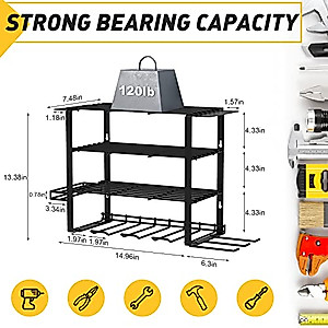 Mefirt Power Tool Organizer, Drill Holder Wall Mount, 4 Layer Heavy Duty Metal Tool Shelf, Garage Tool Organizers and Storage Rack, Utility Storage Rack for Cordless Drill Charging Station